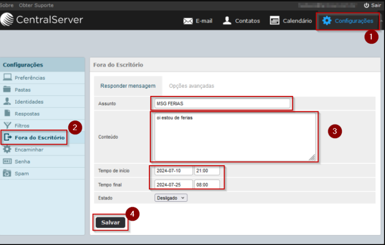 Como adicionar mensagens de férias no Webmail? – Central Server